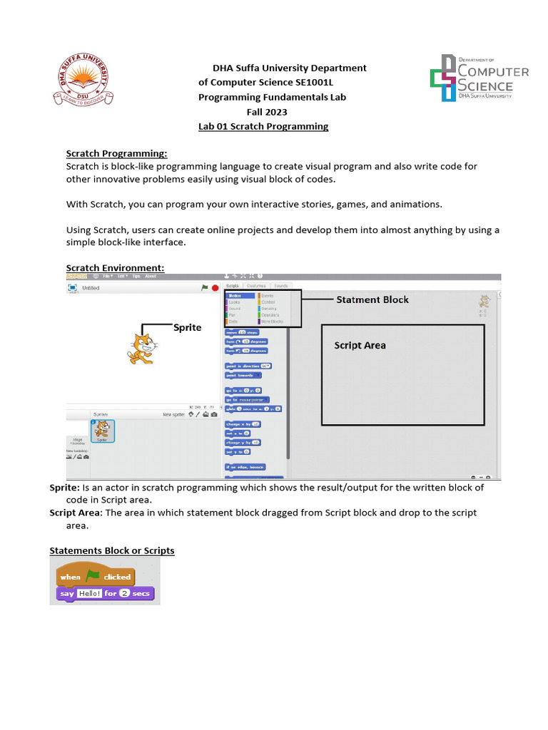 SE-1001Lab01 Fall 2023 | PDF | Scratch (Programming Language) | Computer Programming
