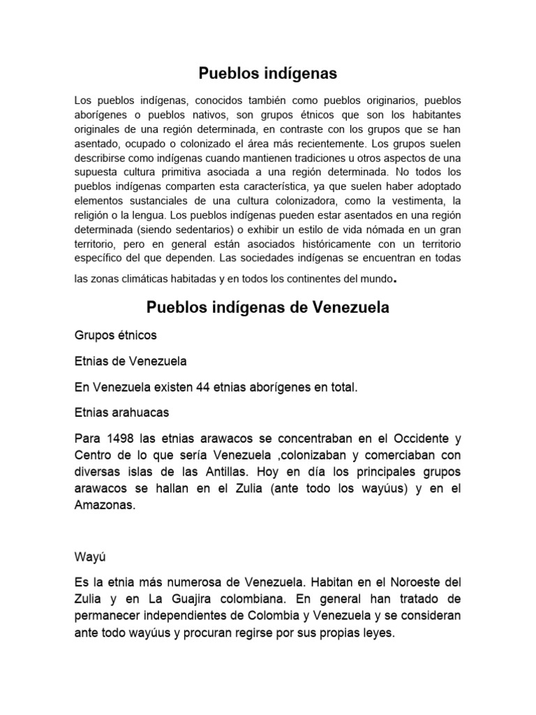 Pueblos indígenas de Venezuela: Etnias y Cultura | PDF | Venezuela ...