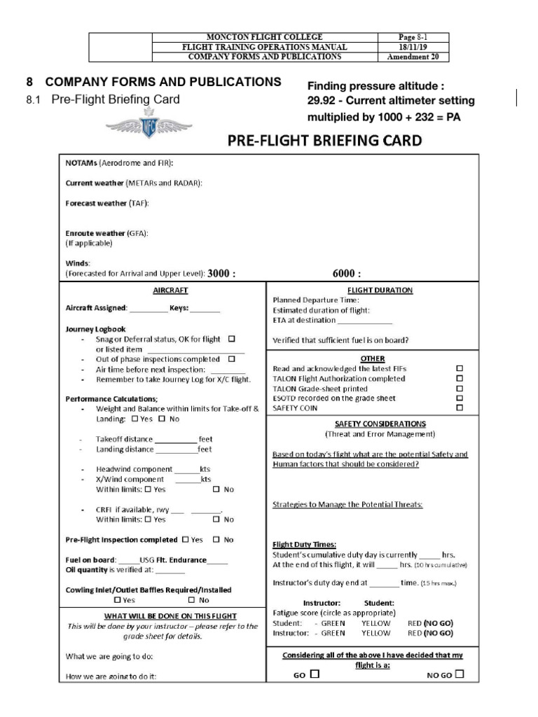 1 Pre-Flight Card | Download Free PDF | Aerospace Engineering | Aviation