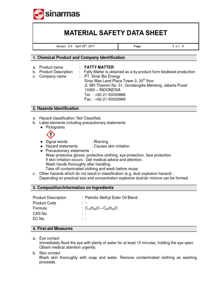 MSDS Fatty Matter | PDF