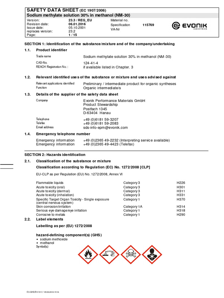 MSDS NaOCH3-Sodium Methylate | PDF | Toxicity | Sodium Hydroxide