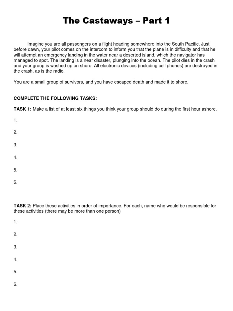 Survival Tasks for Castaway Group | PDF | History