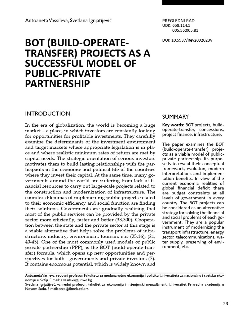 BOT Build Operate Transfer Projects As A | PDF | Public–Private ...