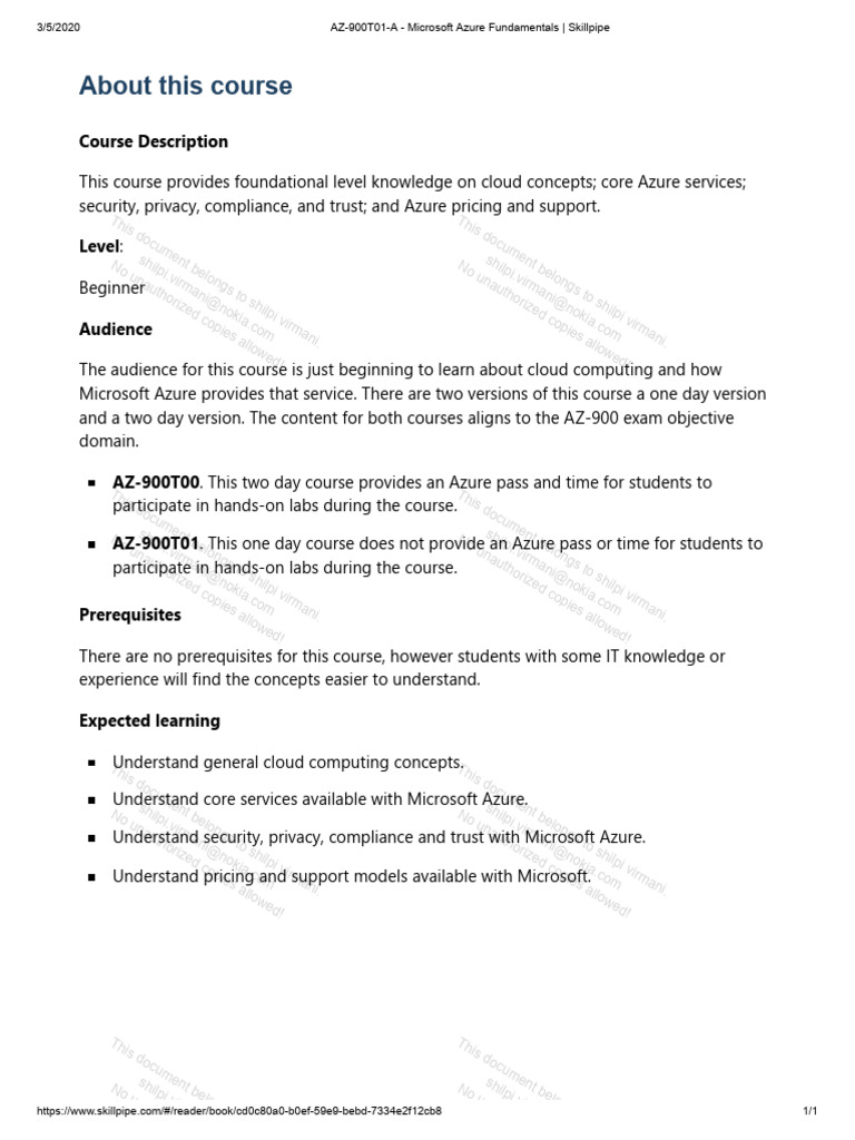 AZ-900T01-A - Microsoft Azure Fundamentals - Skillpipe | PDF | Computer Science | Distributed ...