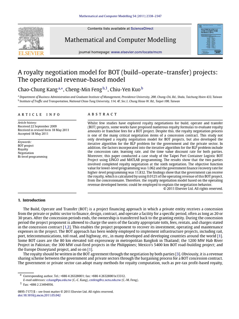 A Royalty Negotiation Model For BOT Buil | PDF | Mathematical ...