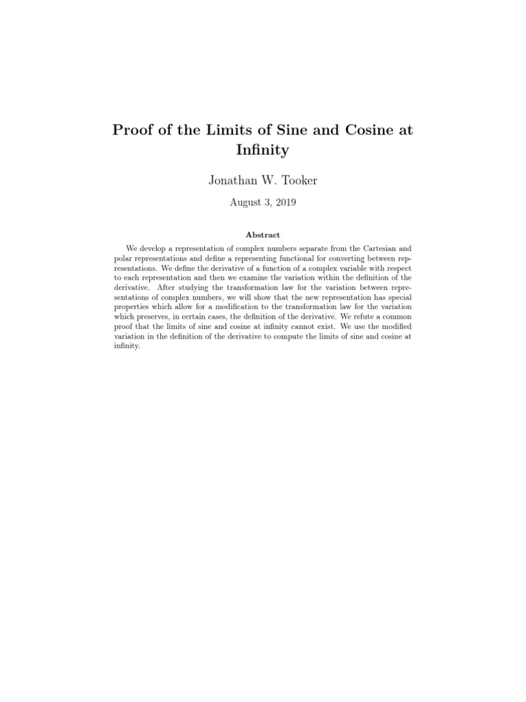 Proof of The Limits of Sine and Cosine at Infinity: Jonathan W. Tooker ...