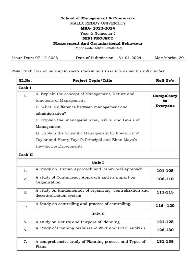 MBA Mini Project Guidelines | PDF | Organizational Behavior | Behavioural Sciences