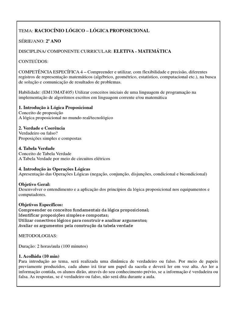 Modelo de Plano de Aula - Rac - Log | Download grátis PDF | Lógica ...