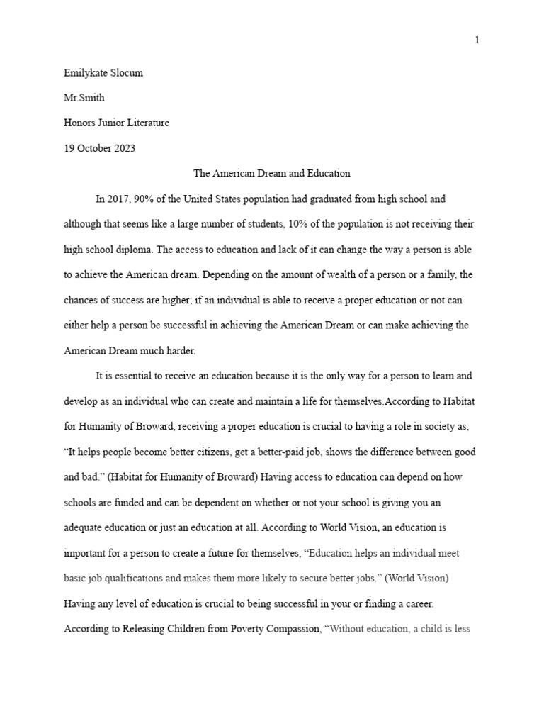Emily Kate Slocum - American Dream Essay Final 1 | PDF | Poverty ...