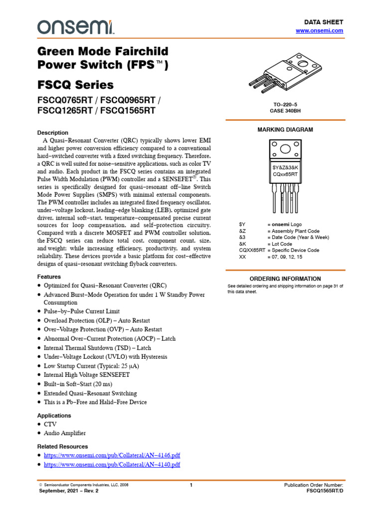Onsemi FSCQ0765RTYDTU Datasheet | PDF | Mosfet | Capacitor