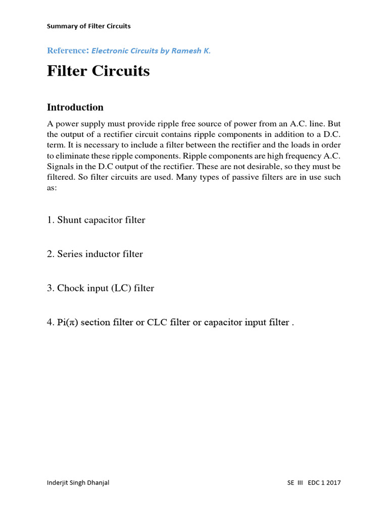 Edc Filter Summary | PDF | Electronic Filter | Rectifier