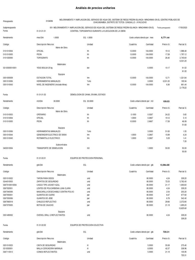 Analisis de Precios Unitarios | PDF | Hormigón | Ingeniería de Edificación