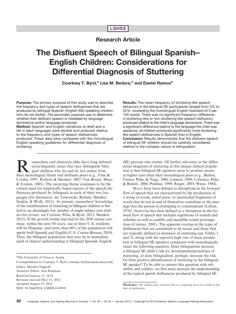 Disfluencies Speech Bilingual Kids Consideration For Differential ...