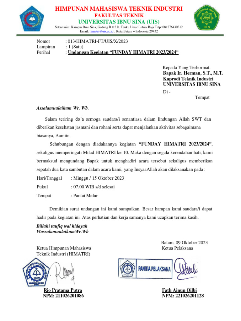 Contoh Surat Organisasi | PDF