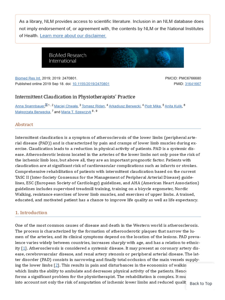 Intermittent Claudication in Physiotherapists' Practice - PMC | PDF ...