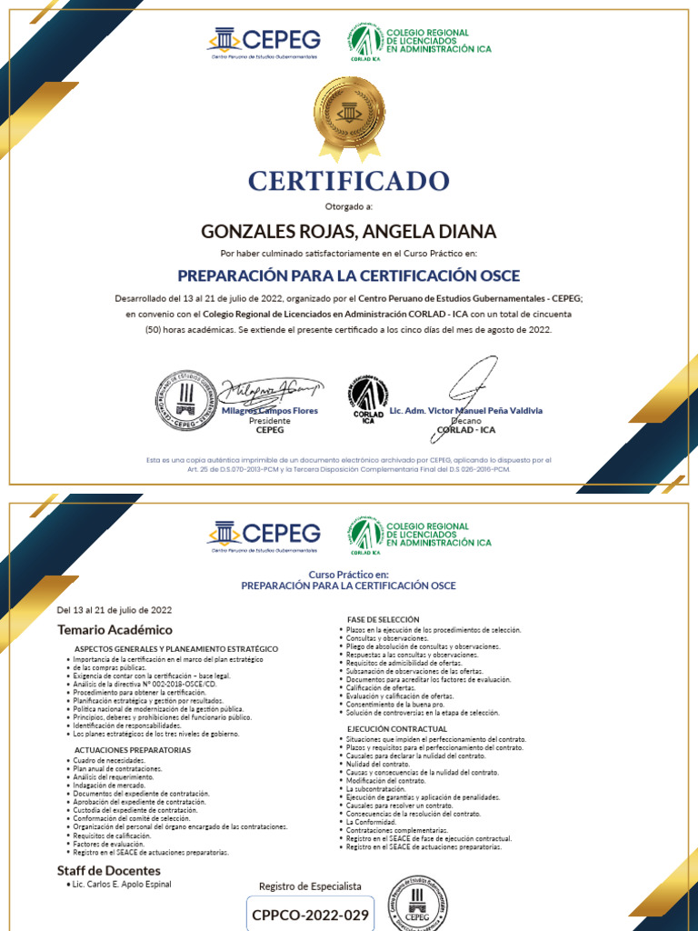 Preparación para La Certificación Osce-Cepeg-Corlad | PDF