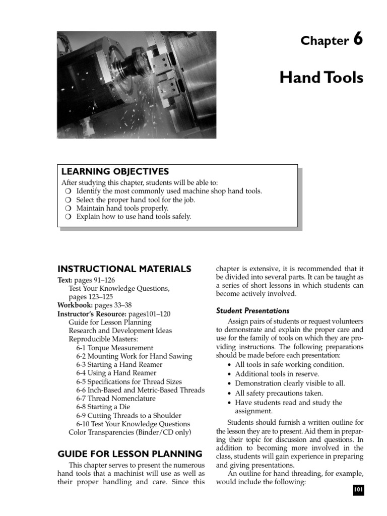 Machining Fundamentals Instructor's Resource 06 Hand Tools | PDF ...