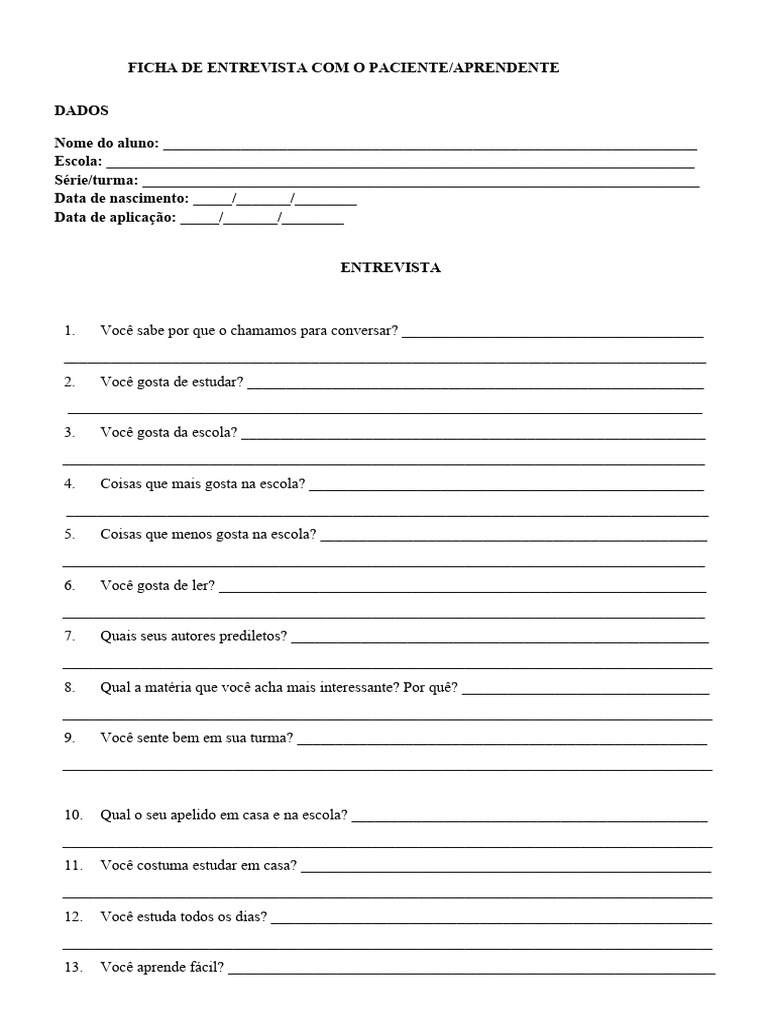 Ficha de Entrevista com Alunos | PDF | Carreira e Crescimento