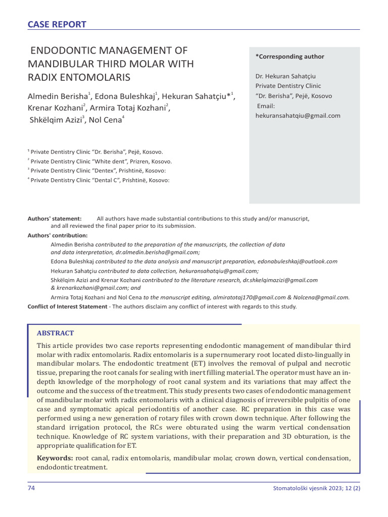 Endodontic Management of Mandibular Third Molar With Radix Entomolaris ...