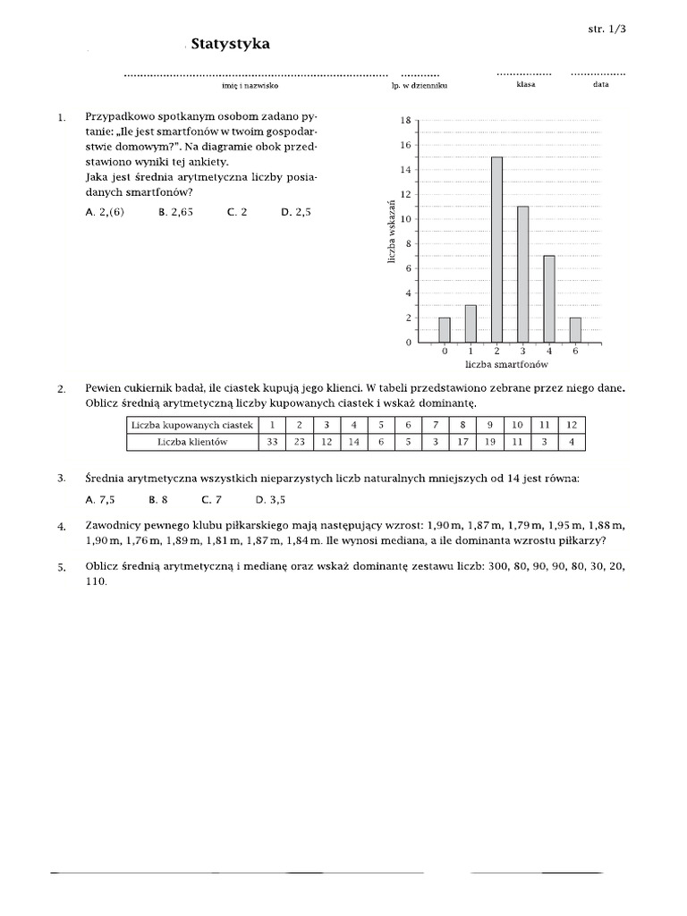 Statystyka - Zadania | PDF