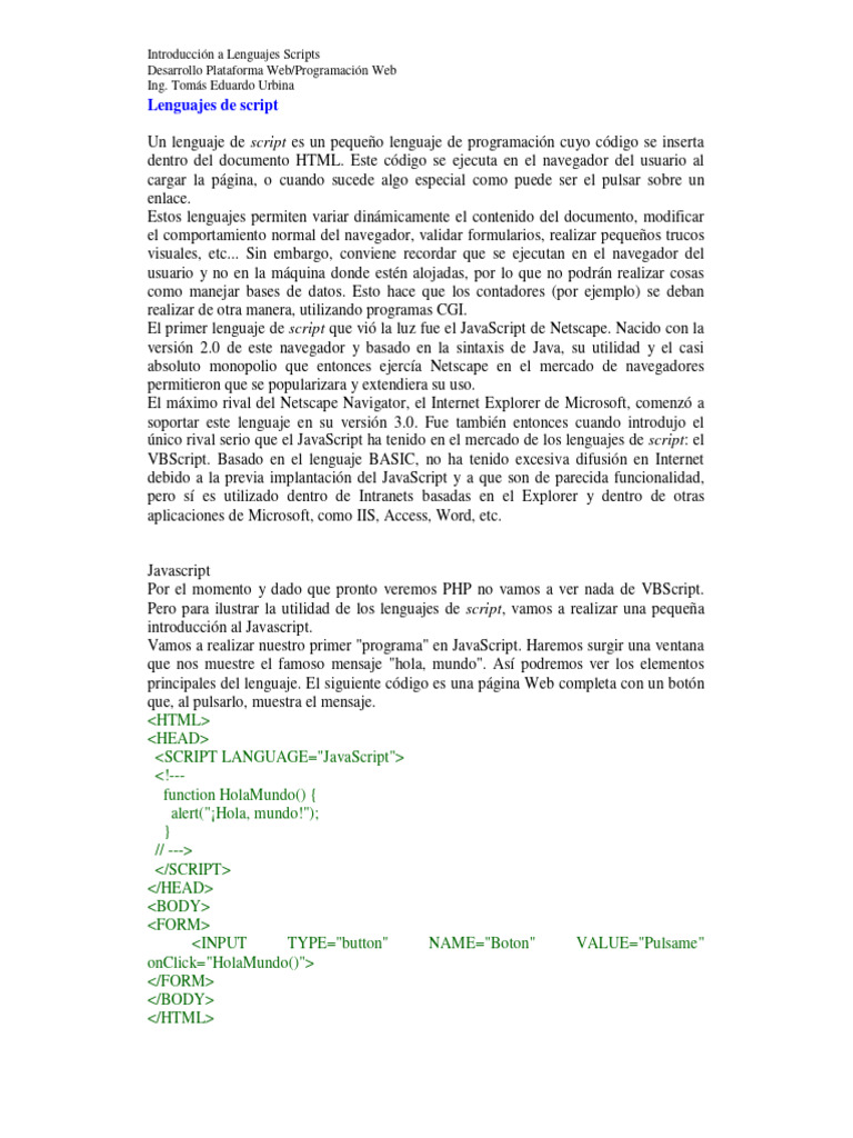 Introduccion Lenguajes Script | Descargar gratis PDF | Script Java ... Introduccion Lenguajes Script | Descargar gratis PDF | Script Java ...