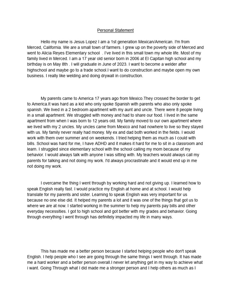 Jesus Lopez - Personal Statement 1 | PDF