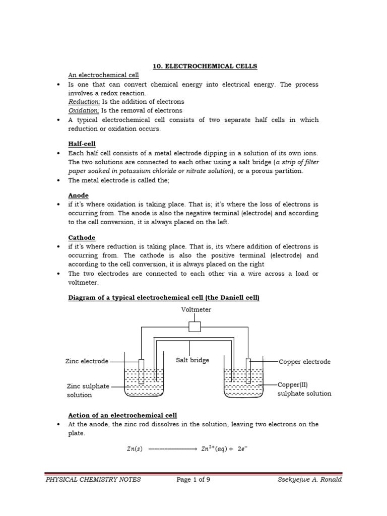 10.0. Electrochemical Cells | PDF | Electrochemistry | Redox