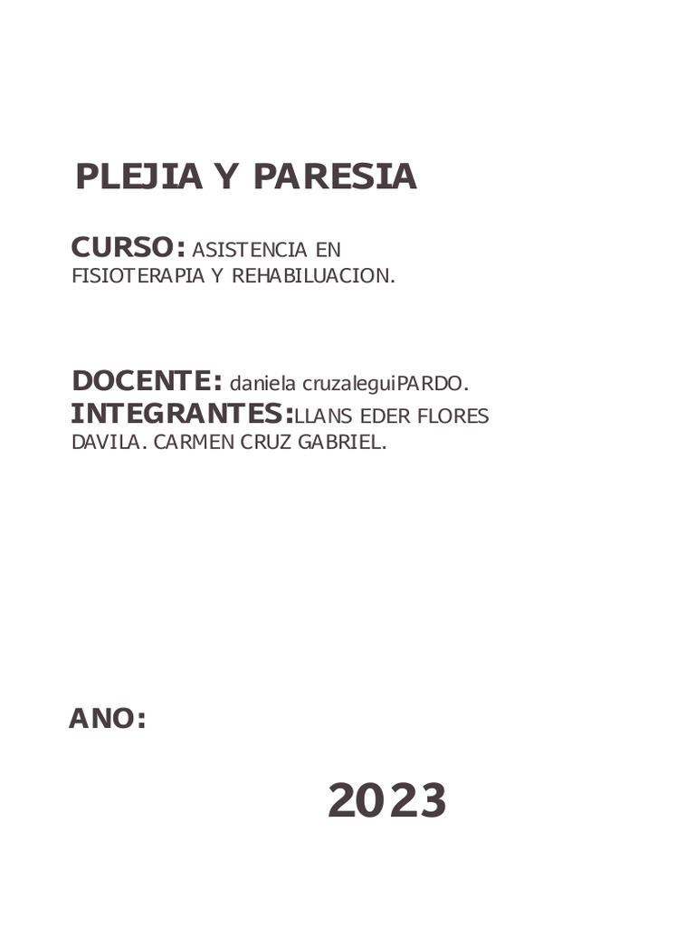 Plejia y Paresia: Causas y Tratamiento | PDF | Cerebro | Nervio