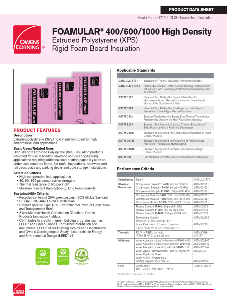 Foamular 400 - 600 - 1000 Data Sheet EN | PDF | Polystyrene | Thermal ...
