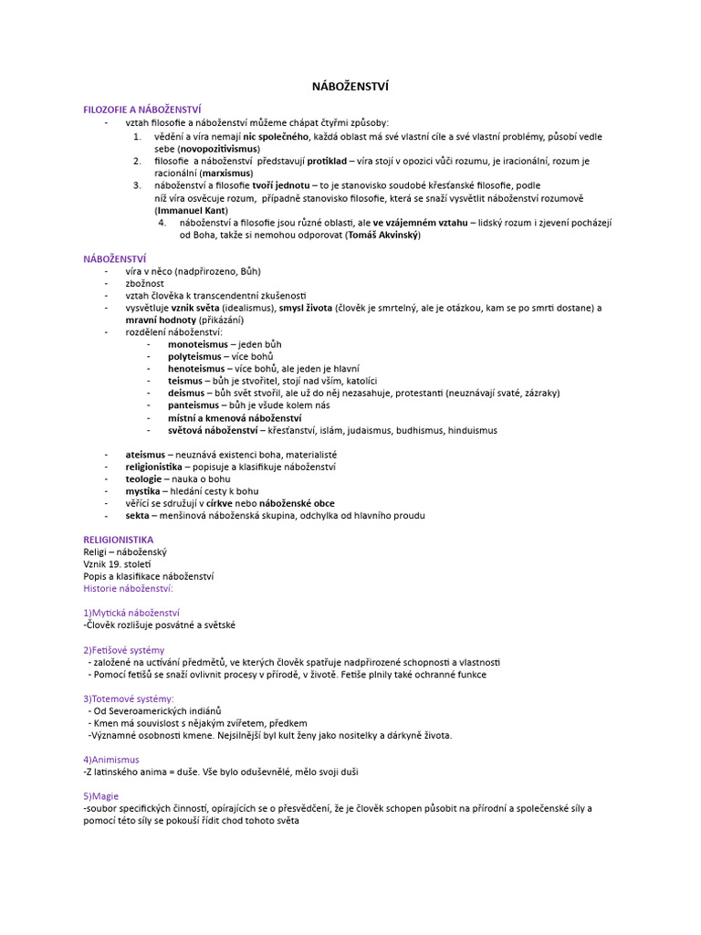 NÁBOŽENSTVÍ ZSV Písemka | PDF