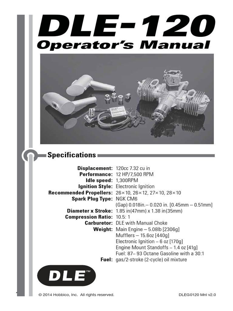 Manuel Motor Dle 120 Manual 2.0 | PDF | Throttle | Carburetor