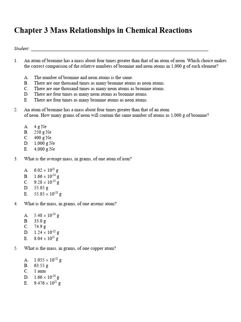 Chapter 3 Mass Relationships in Chemical Reactions | PDF | Oxide | Mole ...