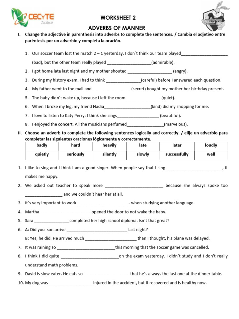 Worksheet 2 Adverbs of Manner | PDF | Adverb