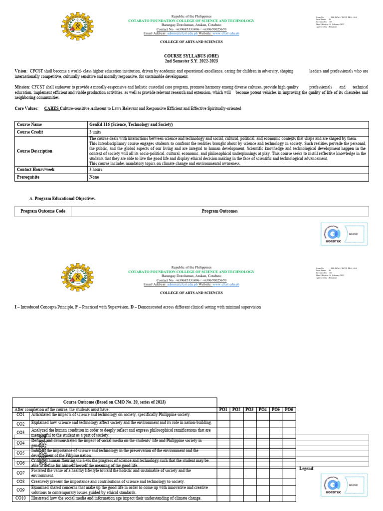 2023 Sts Syllabus GENERAL | PDF | Science | Society