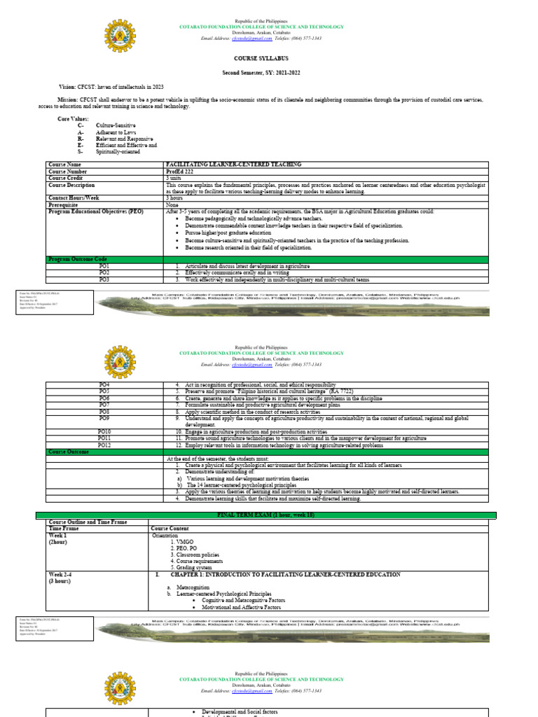 Facilitating Learner-Centered Teaching Syllabus | PDF | Behaviorism | Learning