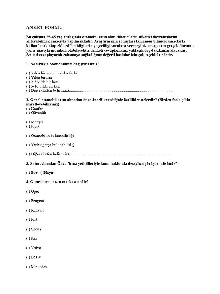 Çağla Yıldız Anket Formu | PDF