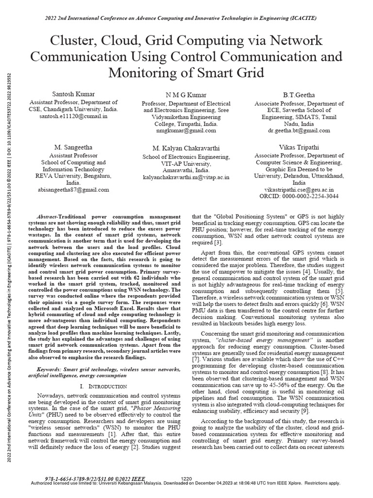 Cluster Cloud Grid Computing via Network Communication Using Control Communication and ...