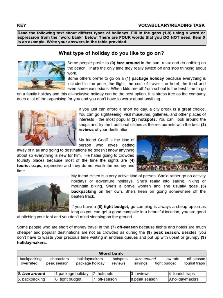 Holiday Preferences Exercise | PDF | Tourism