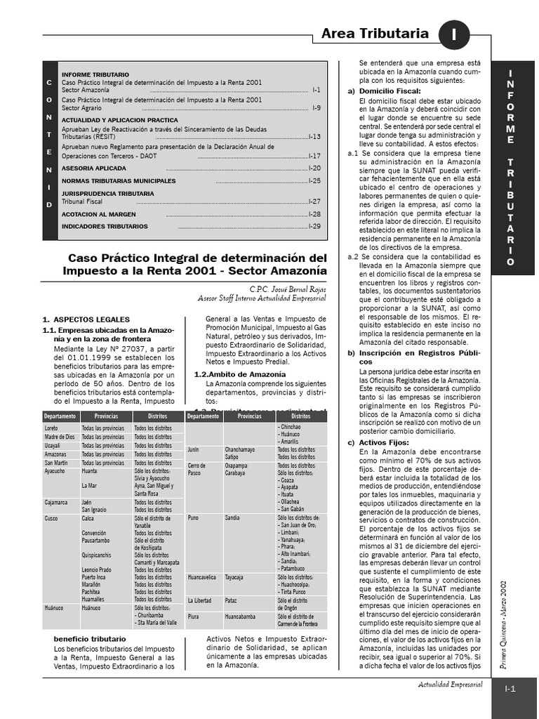 Area Tributaria: Caso Práctico Integral de Determinación Del Impuesto A La Renta 2001 - Sector ...