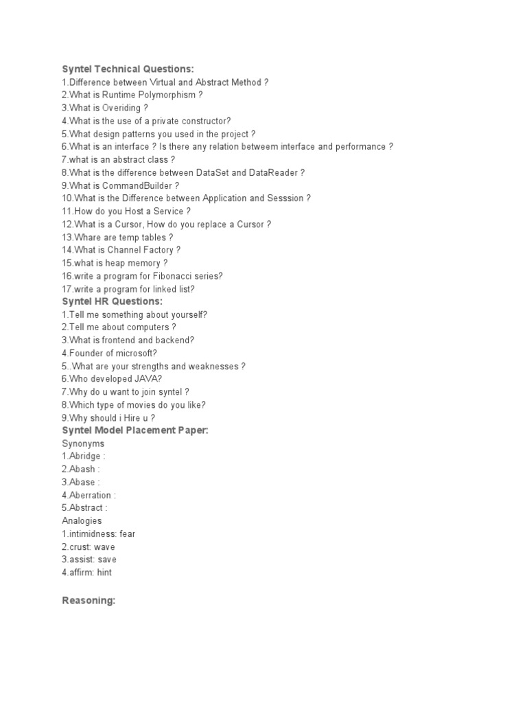 Syntel 2011 Qn. Papers | PDF | Triangle | Elementary Geometry