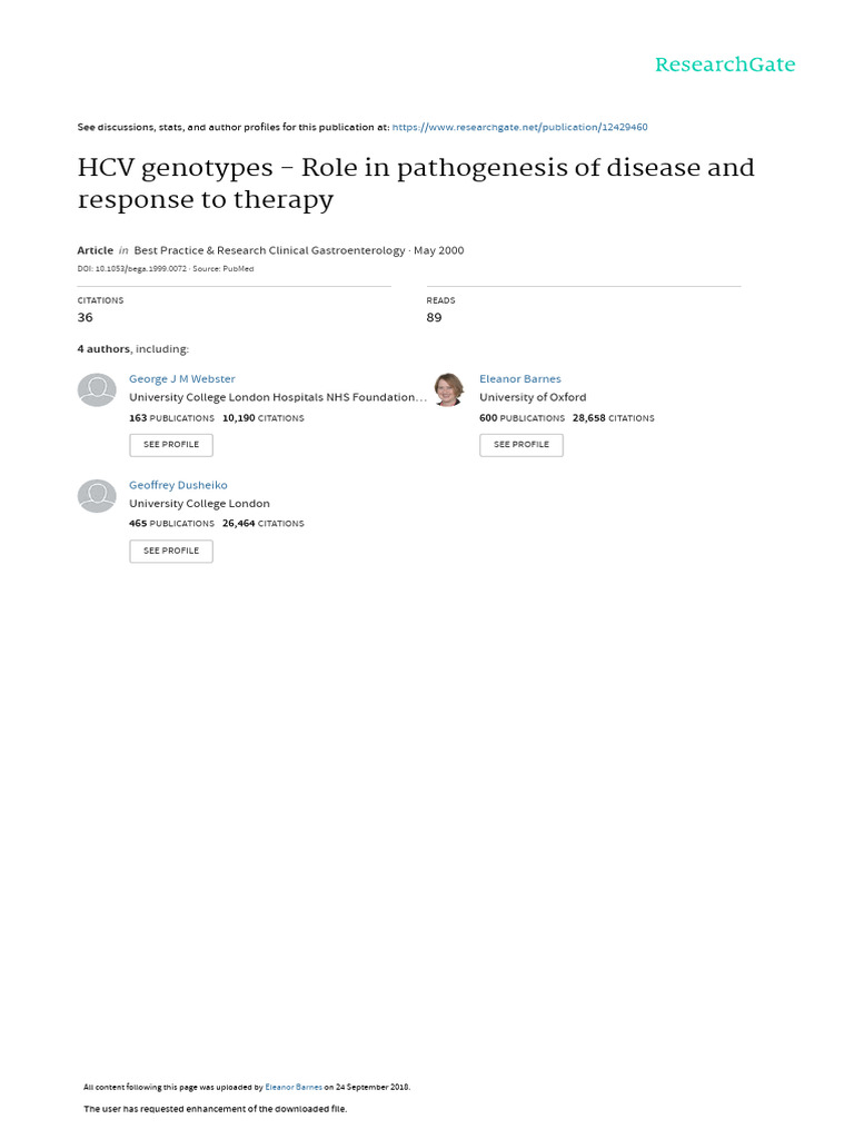 HCV Genotypes - Role in Pathogenesis of Disease An | PDF | Hepatitis C ...