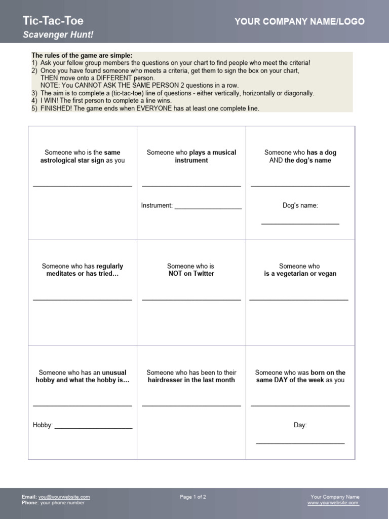 Tic Tac Toe Icebreaker Exercise NEW | PDF