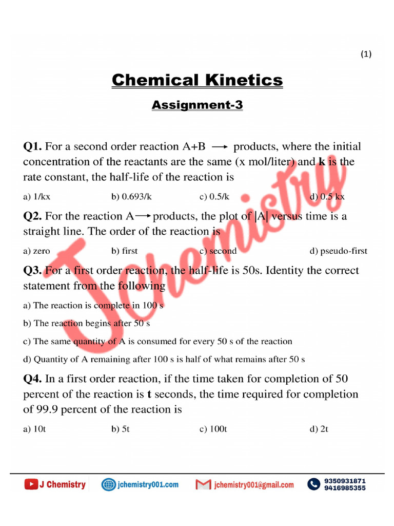899994-Chemical Kinetics Assignment 3 | PDF