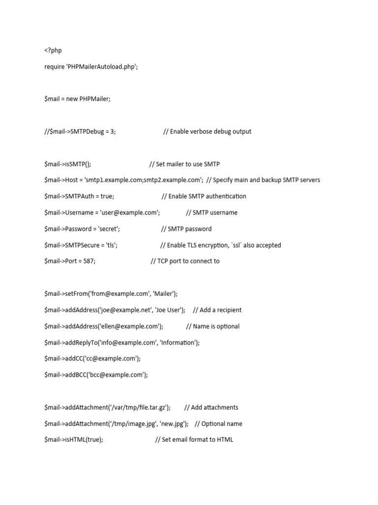 PHPMailer SMTP Email Setup Example | PDF