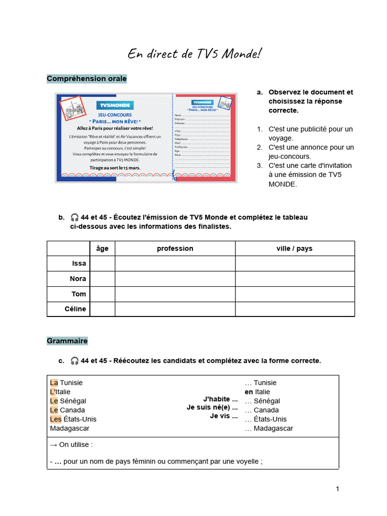 LEÇON 4 - Les Pays Et Les Nationalités | PDF | Linguistique | Langues