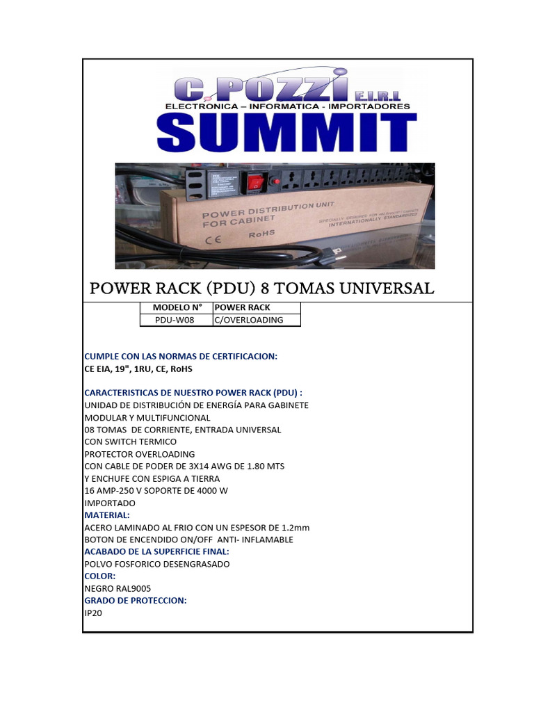 Pdu-W08 Pdu 8 Tomas Universales | PDF