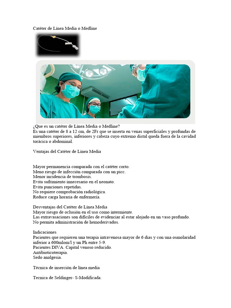 Catéter de Línea Media o Medline | PDF | Terapia intravenosa ...