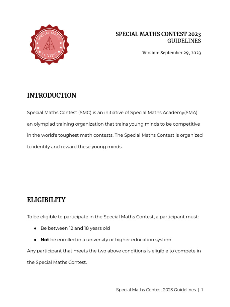 Special Maths Contest 2023 Guidelines | PDF | Mathematics