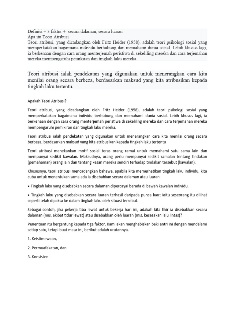 Apa Itu Teori Atribusi (iSI BM) | PDF