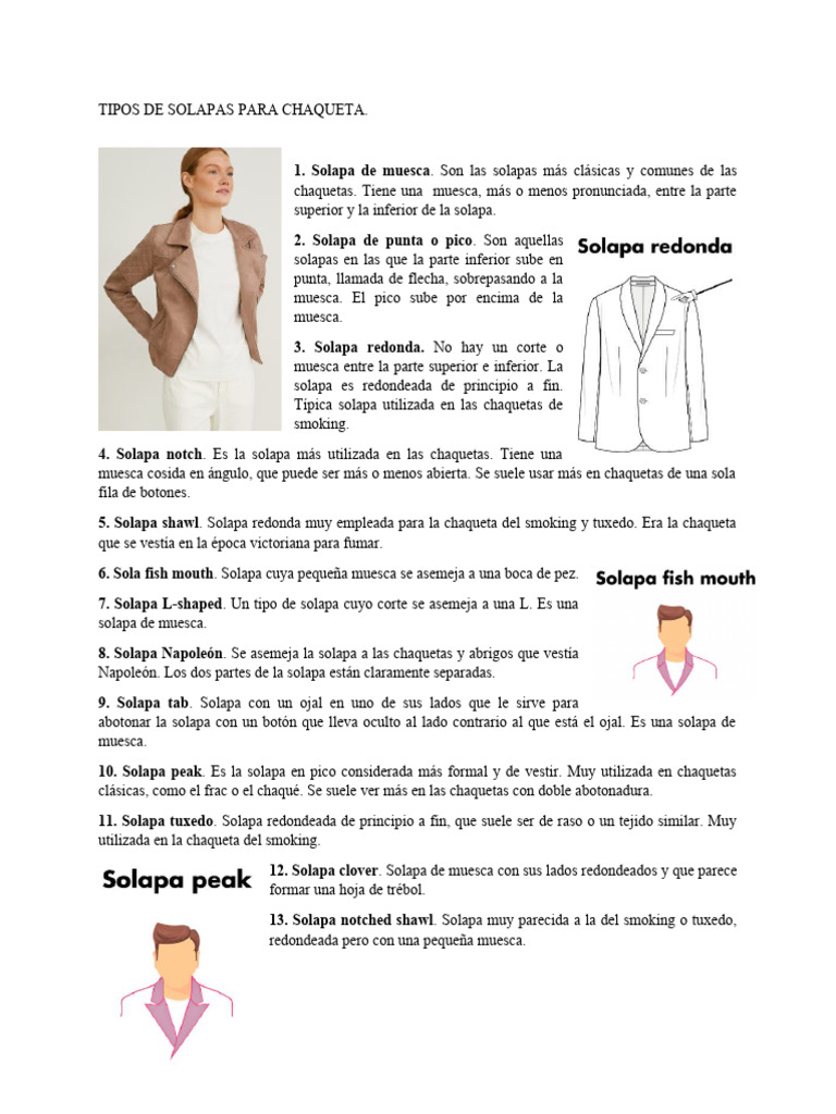 Tipos de Solapas para Chaquetas | PDF | Ropa | Moda